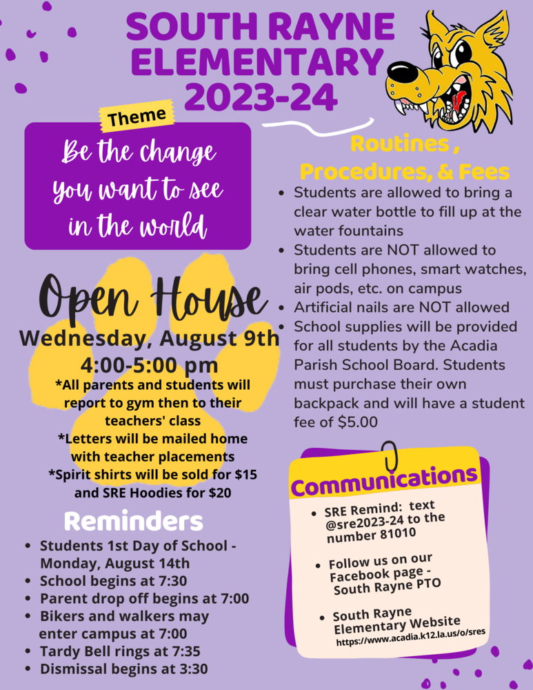 SRE Newsletter | SOUTH RAYNE ELEMENTARY SCHOOL